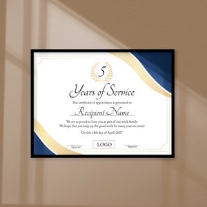 5 Years of Service Anniversary Award Certificate of Appreciation ...