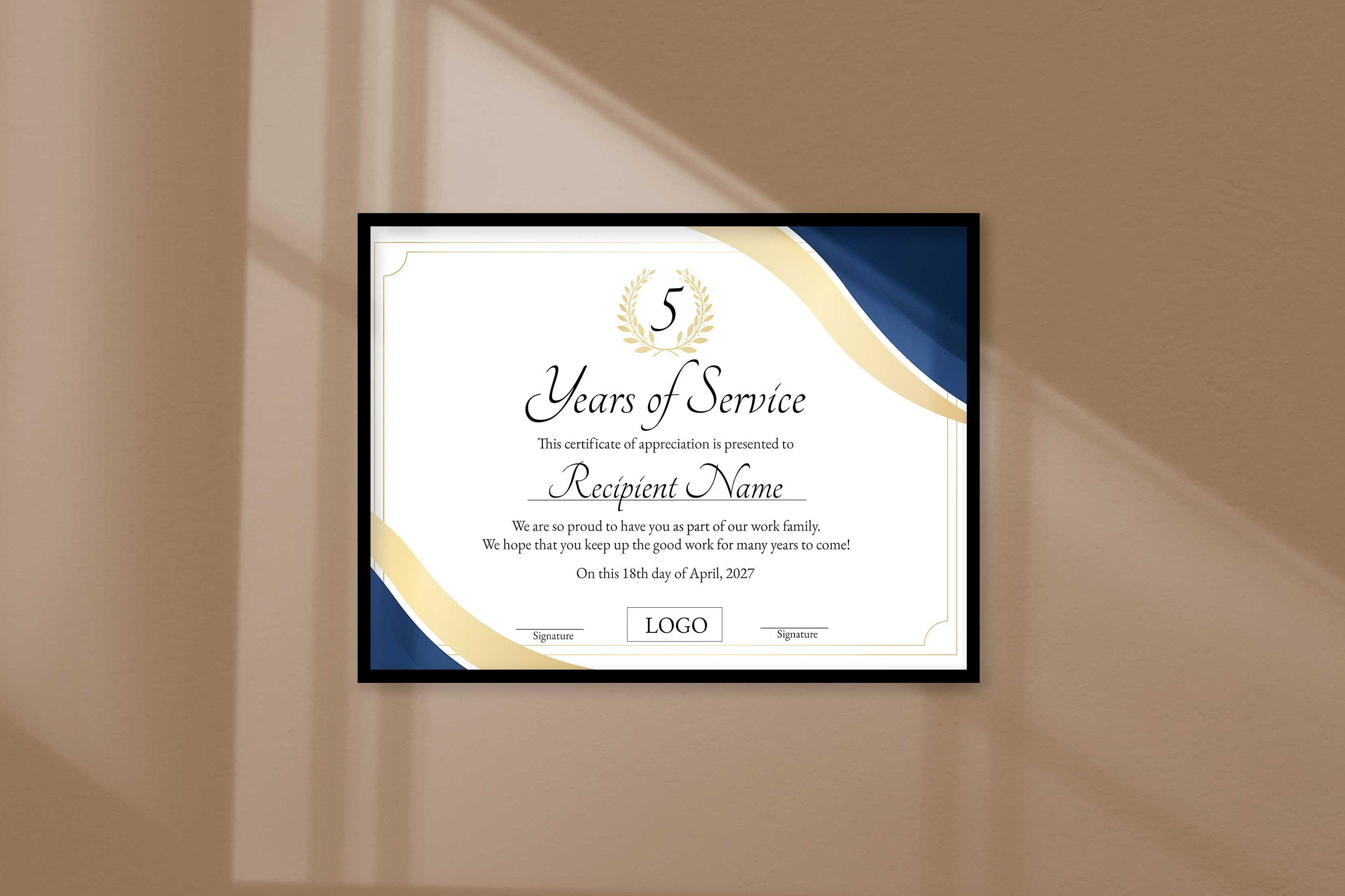 5 Years of Service Anniversary Award Certificate of Appreciation ...