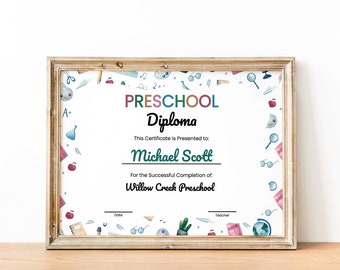 Printable Kindergarten Diploma, Editable School Diploma Certificate ...