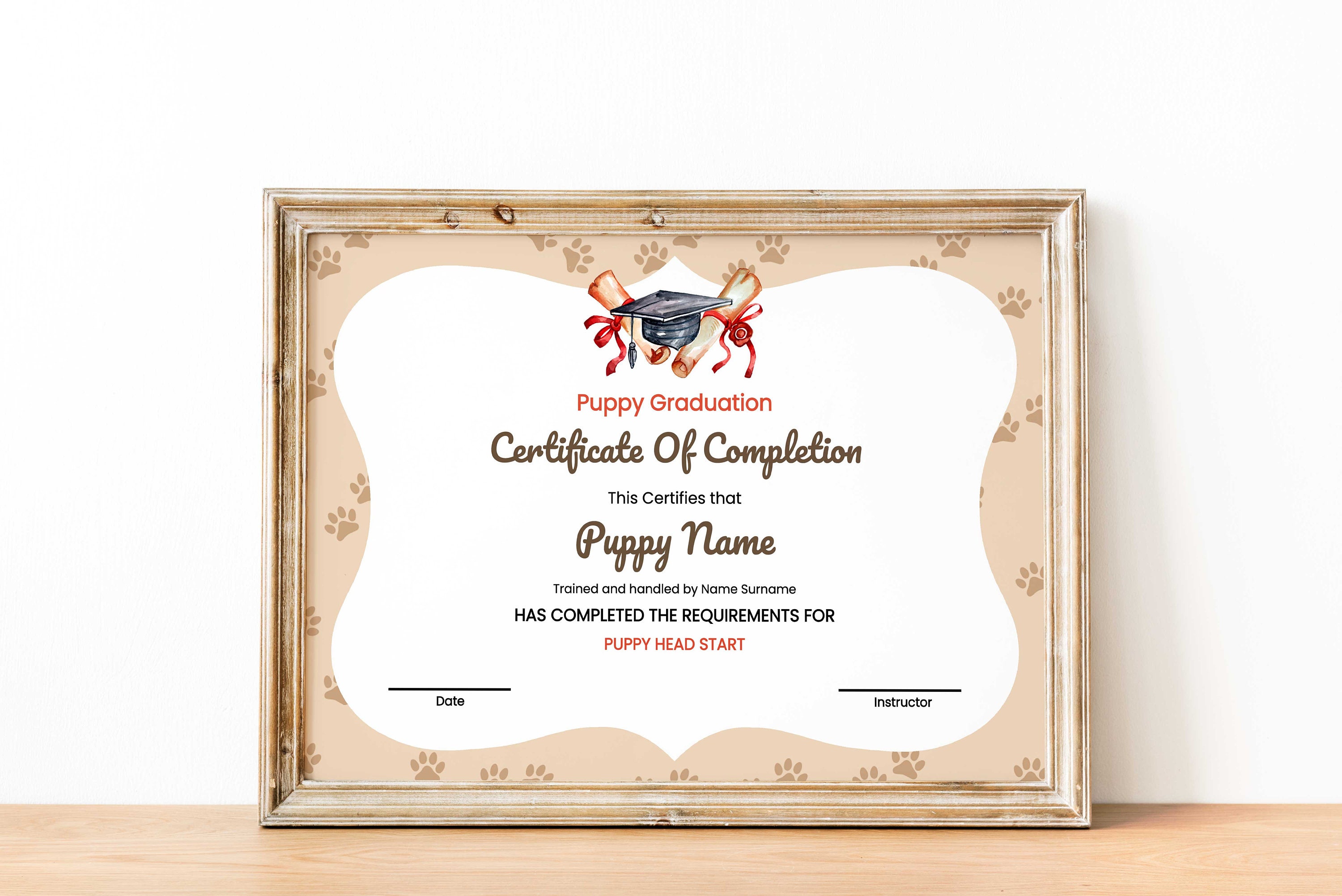 Puppy Graduation Certificate Template, Editable Dog Obedience Training ...