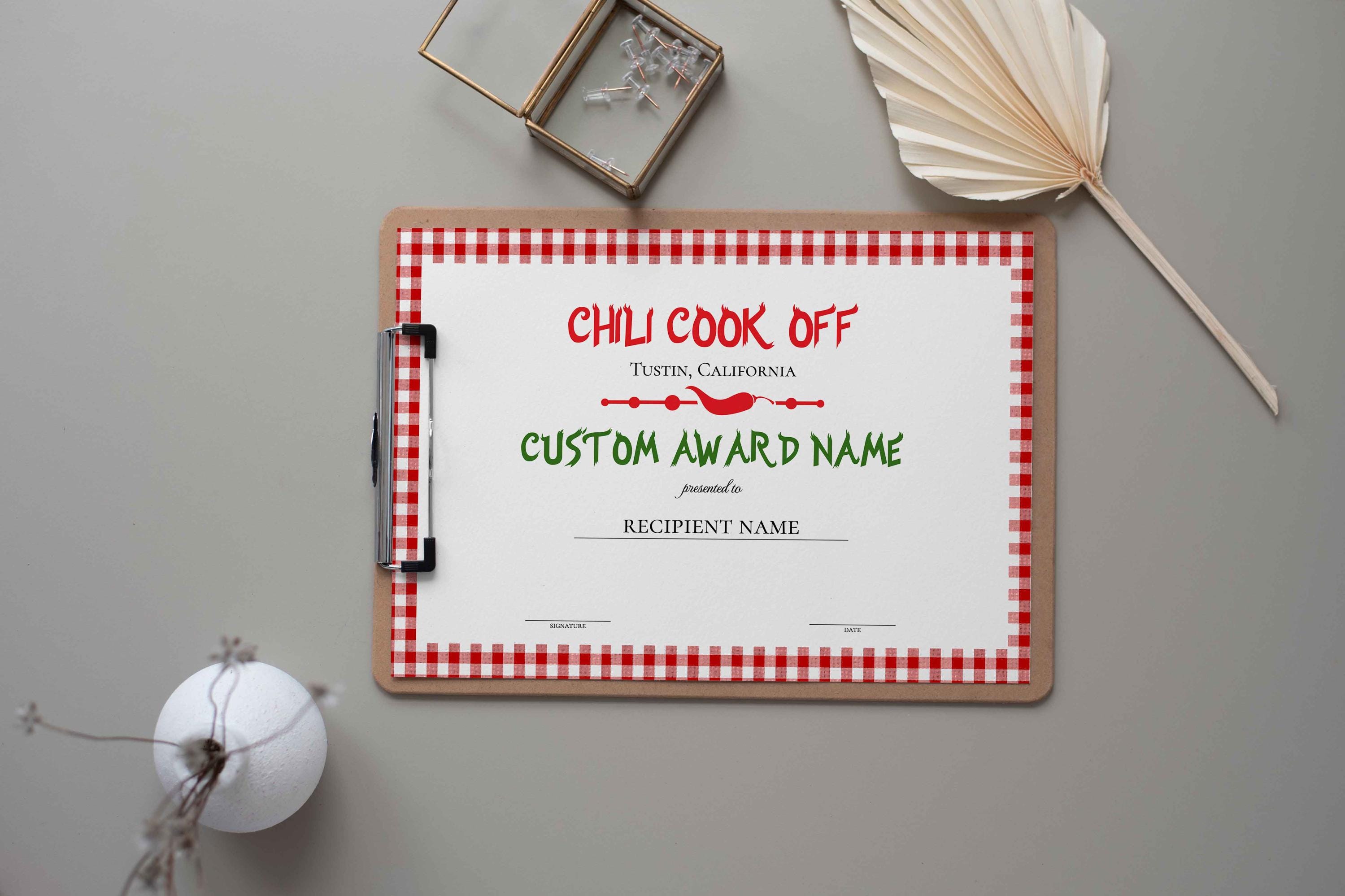 Chili Cook off Certificate, Printable Chili Cook-off Award Winner ...