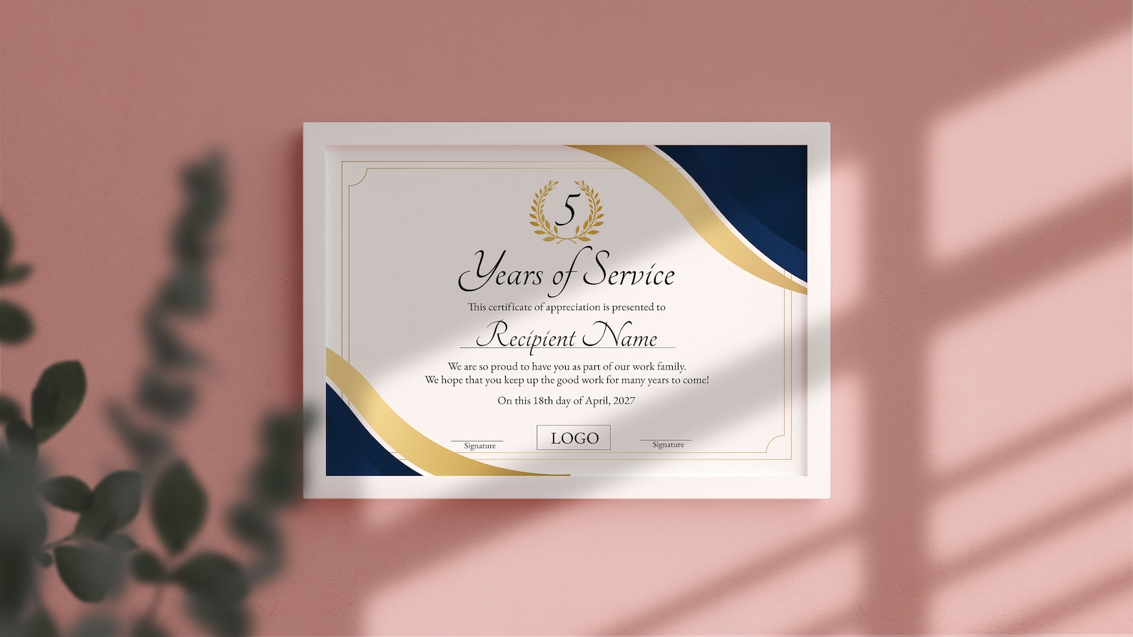 5 Years of Service Anniversary Award Certificate of Appreciation ...