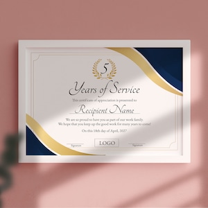 5 Years of Service Anniversary Award Certificate of Appreciation ...