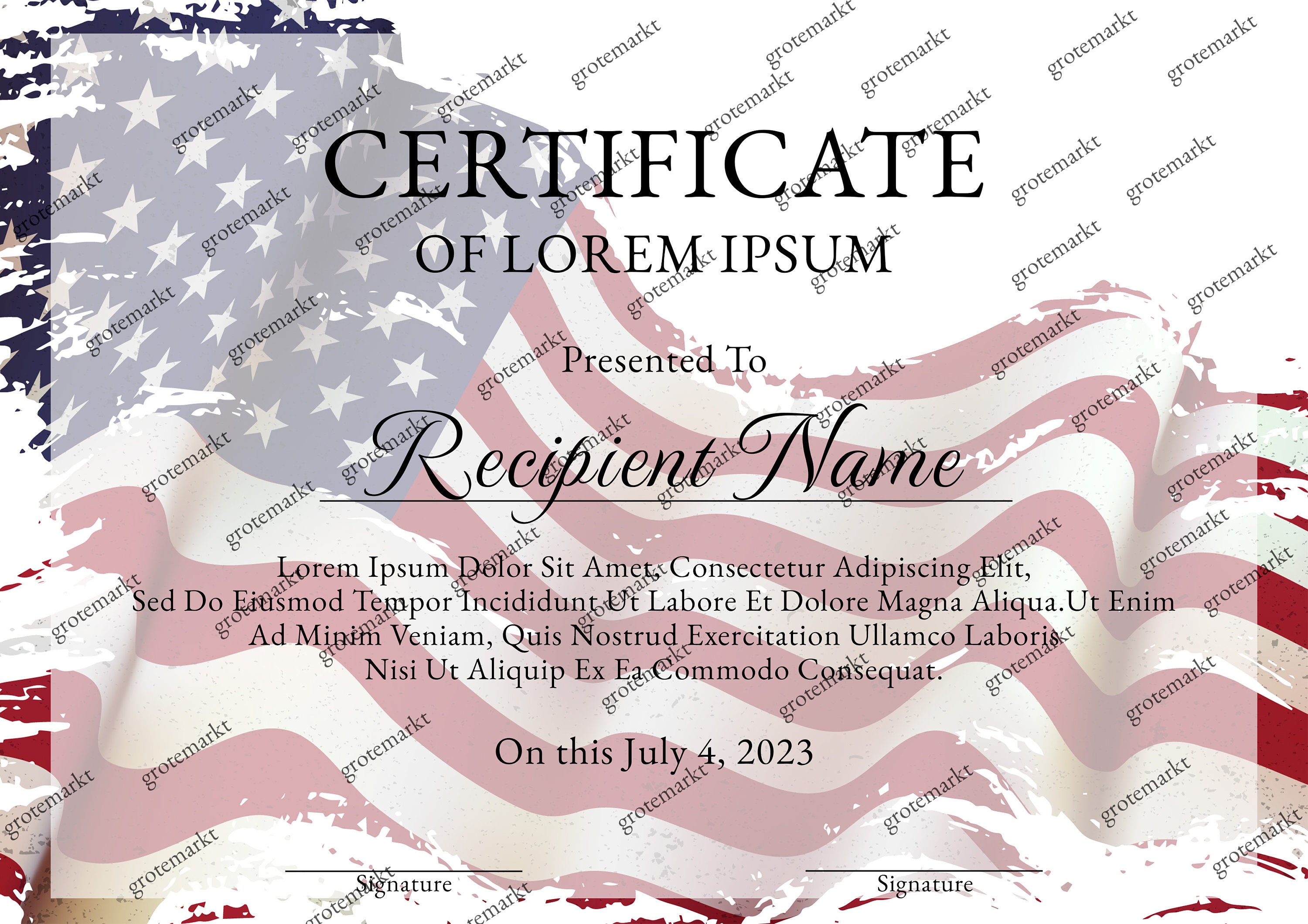 Veteran's Certificate of Appreciation, 4th of July Template, Editable ...