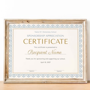 Appreciation Certificate Template, Certificate for School Sponsorship ...