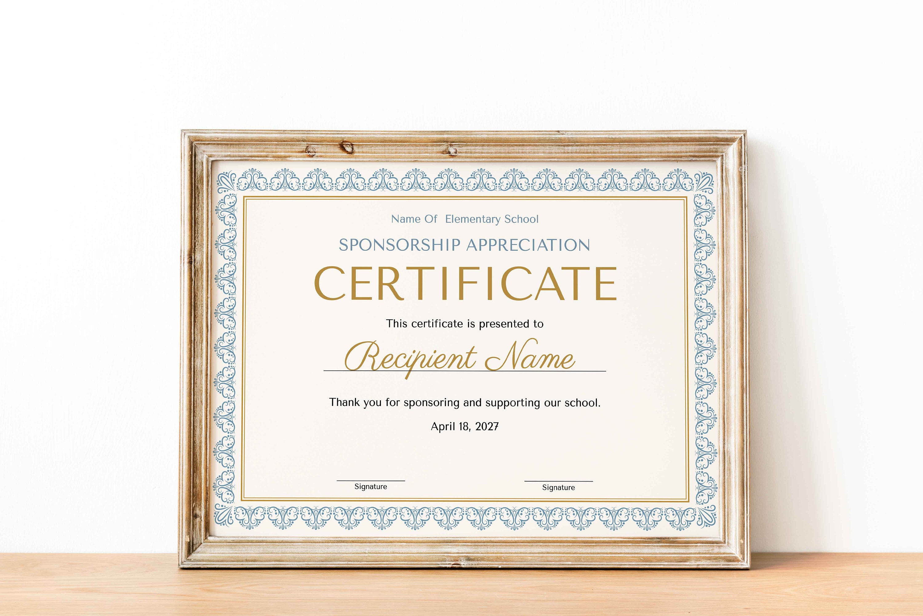 Appreciation Certificate Template, Certificate for School Sponsorship ...