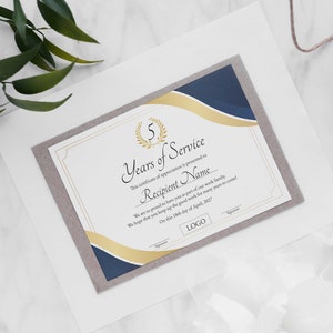 5 Years of Service Anniversary Award Certificate of Appreciation ...