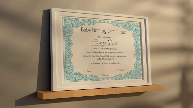 Editable Baby Boy Naming Certificate Template Printable Blue ...