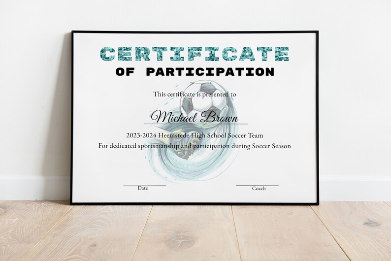 Editable Soccer Certificate Template, Printable Soccerball Certificate ...