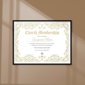 Church Membership Certificate Template, Editable Printable Certificate ...