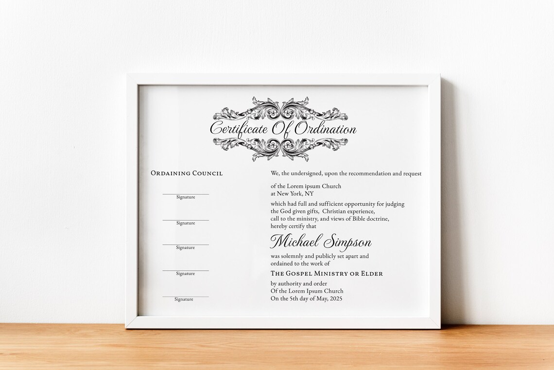 Editable Ordained Elder Certificate Template, Printable Luxury ...