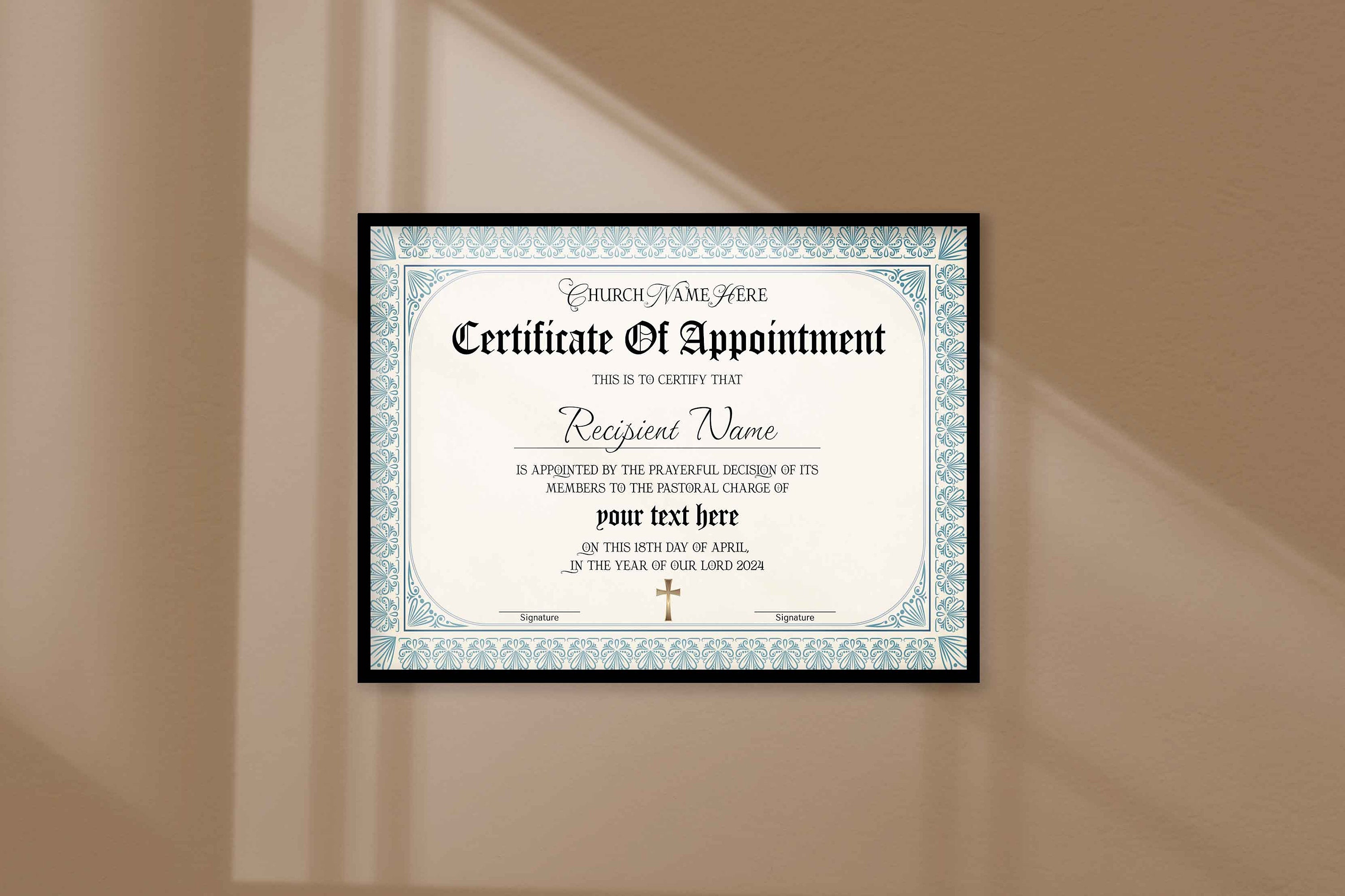 Editable Appointment Certificate Template, Printable Bishop Pastor ...