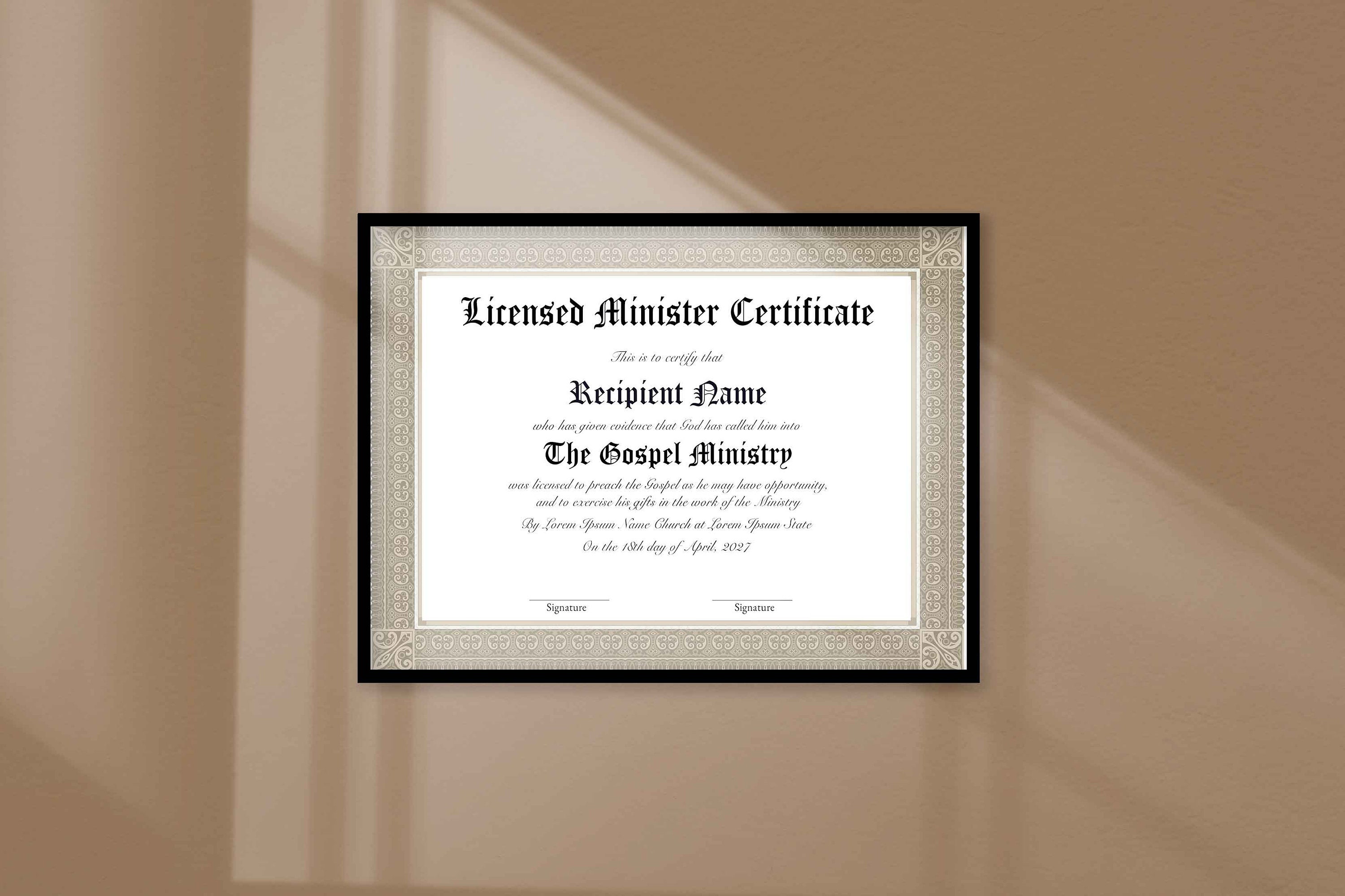 Editable Licensed Minister Certificate Template, Printable Certificate ...