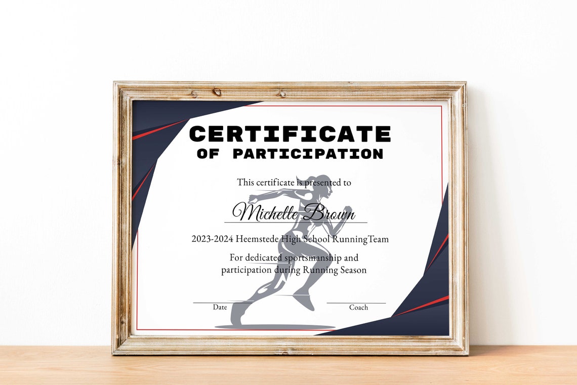 Editable Running Certificate Award Template, Sports Certificate ...