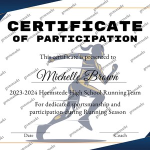 Editable Cross Country Certificate, Running Certificate, Track and ...