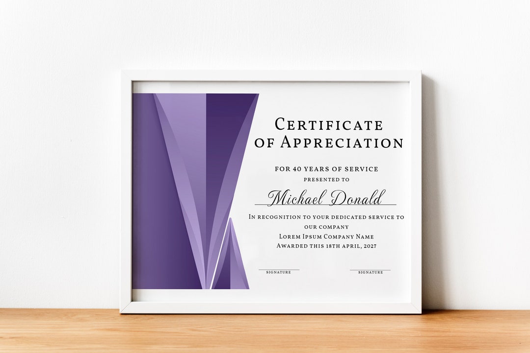 Editable Certificate Years of Service Years of Service - Etsy