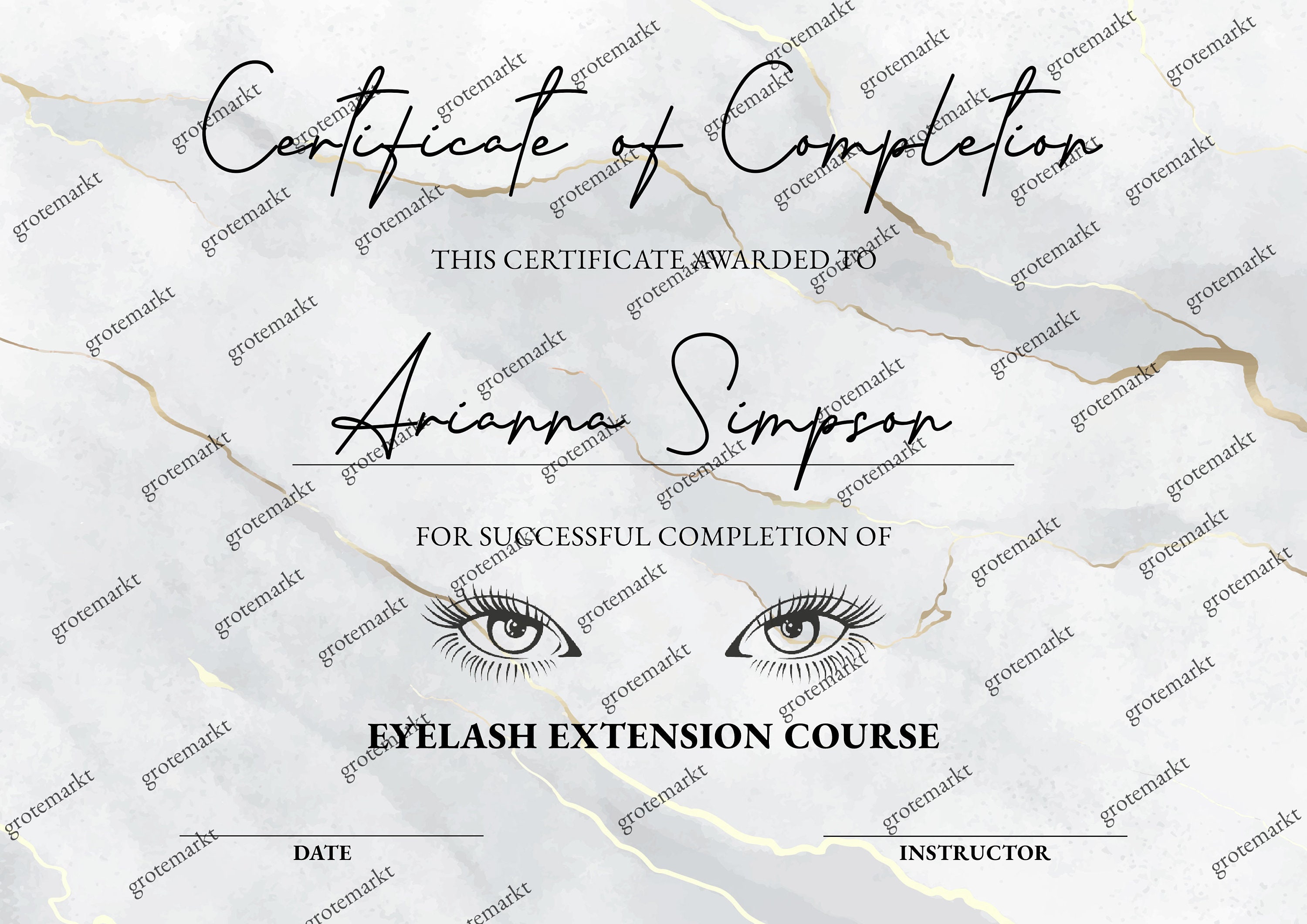 Certificate of Completion, Eyelash Training Certificate Template, Lashes Beauty Certificate ...