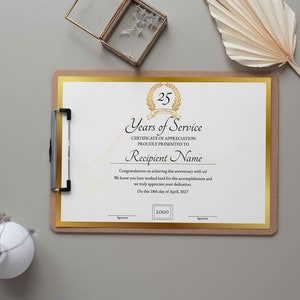 25 Years of Service Anniversary Award Certificate of Appreciation ...
