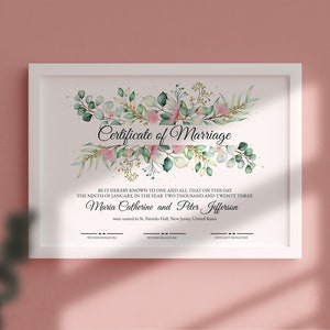 Personalized Floral Editable Wedding Certificate Template, Printable ...