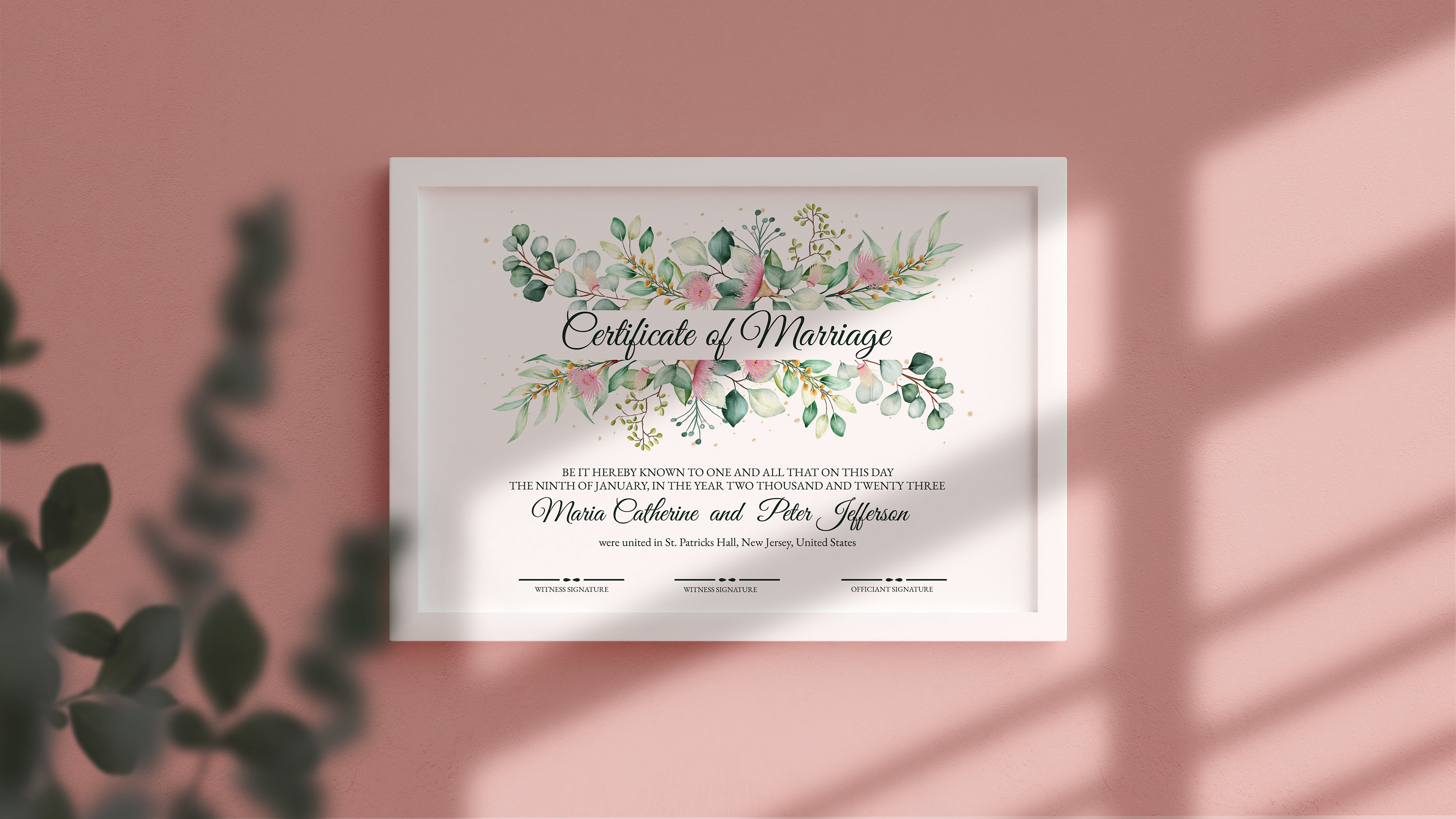 Personalized Floral Editable Wedding Certificate Template, Printable ...
