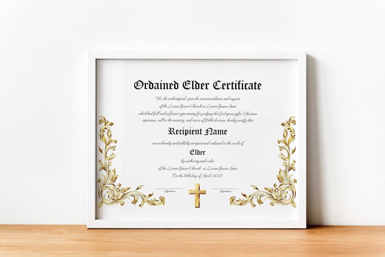 Editable Ordination Certificate Template, Printable Certificate of ...