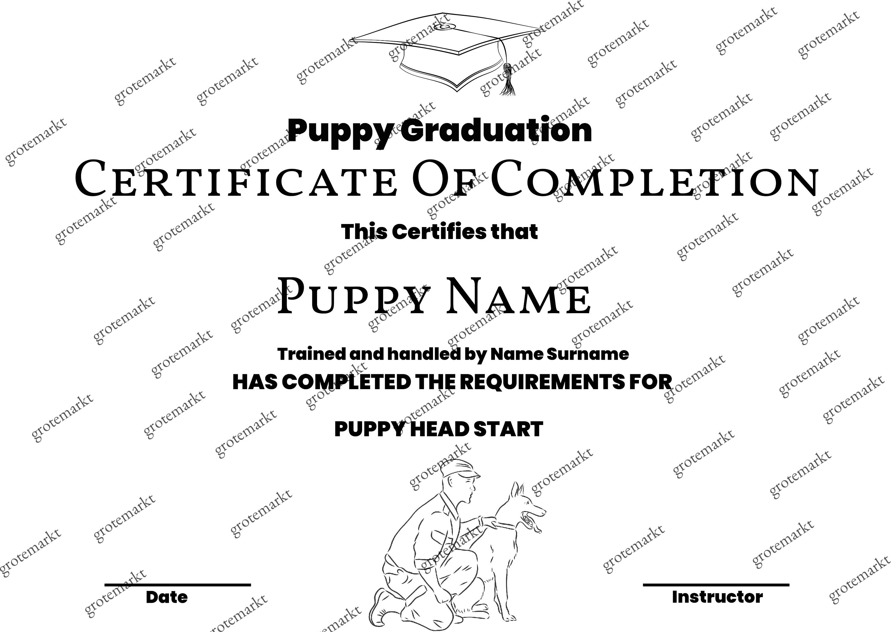 Dog Training Certificate Template, Editable Puppy Graduation ...