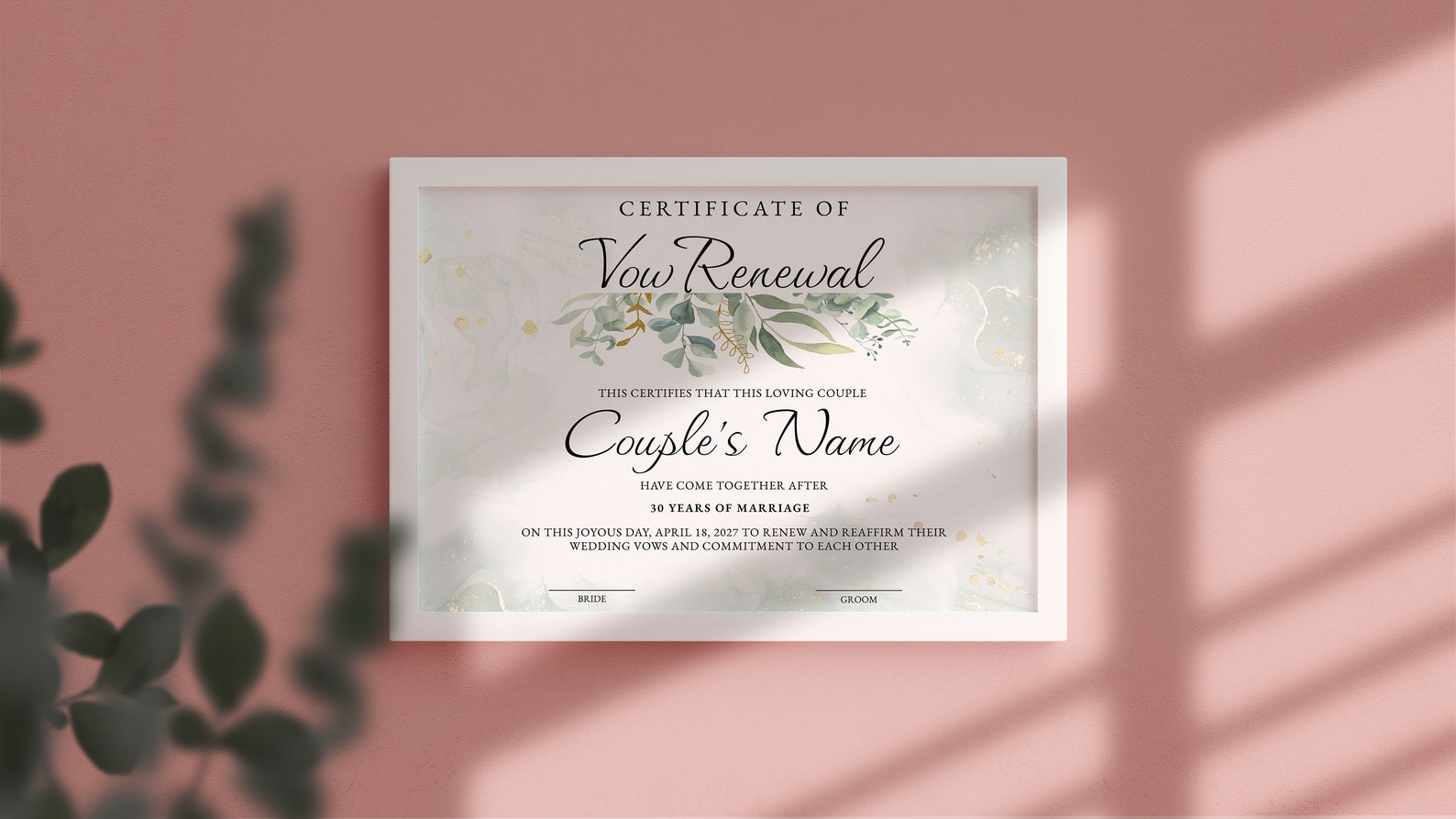 Vow Renewal Certificate, Editable Printable Wedding Certificate ...