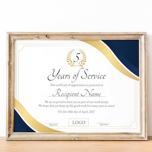 5 Years of Service Anniversary Award Certificate of Appreciation ...