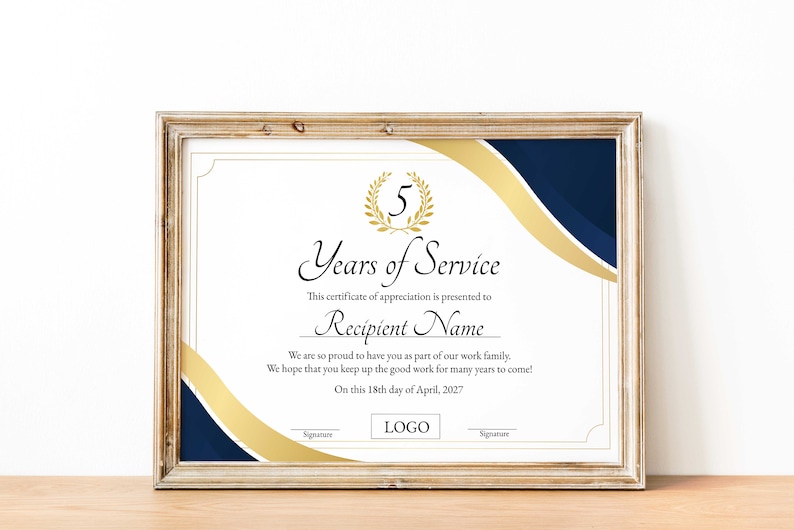 5 Years of Service Anniversary Award Certificate of Appreciation ...