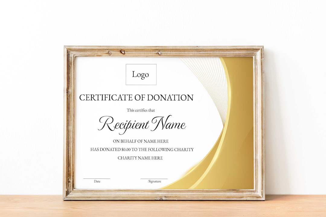 Editable Certificate of Donation Template, Printable Charity Donation ...