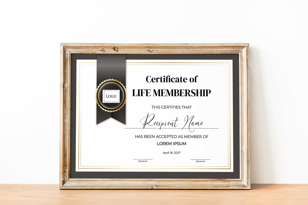 Life Membership Certificate Template, Editable Printable Elegant ...