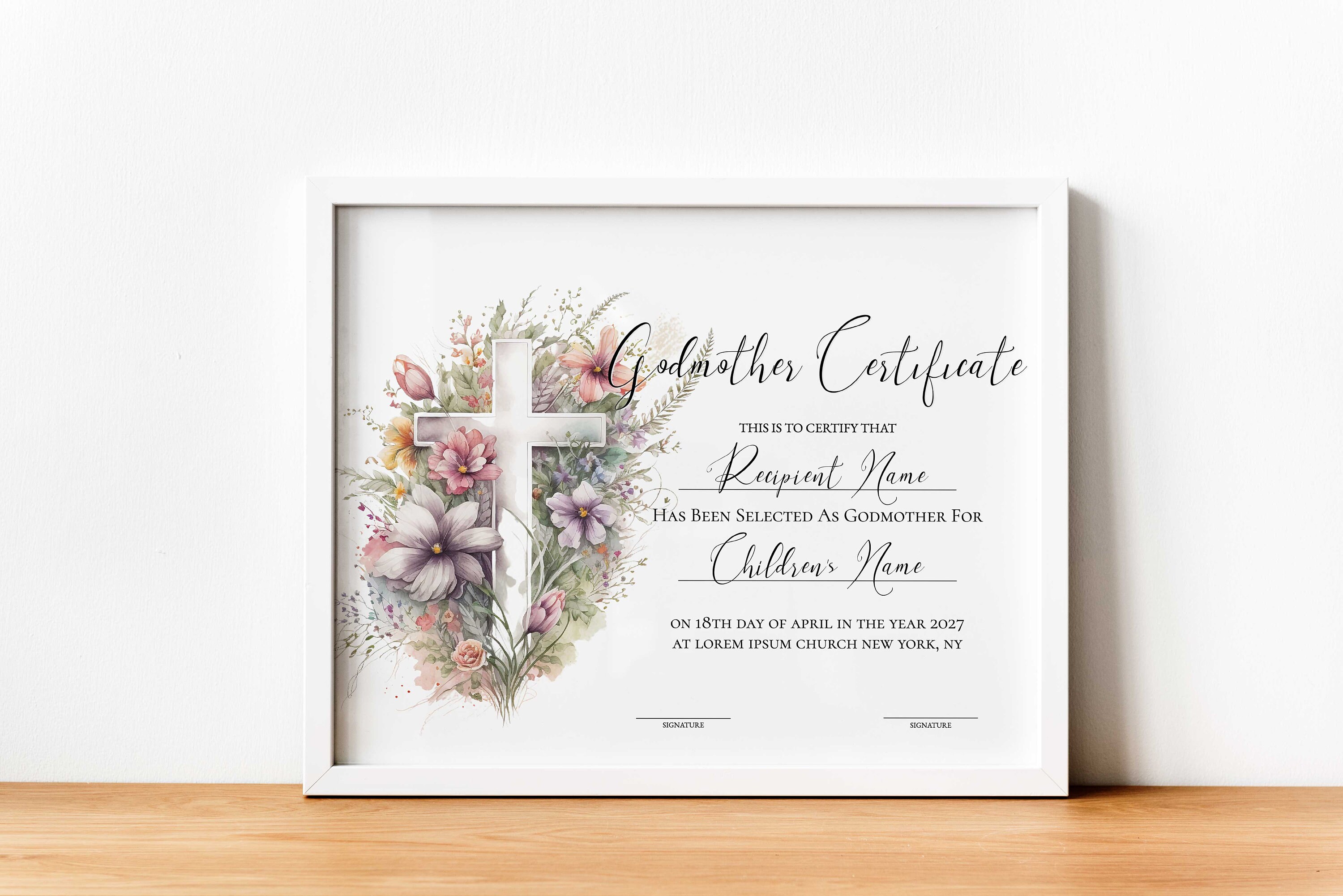 Godmother Certificate Template, 100% Editable, Godfather Certificate ...