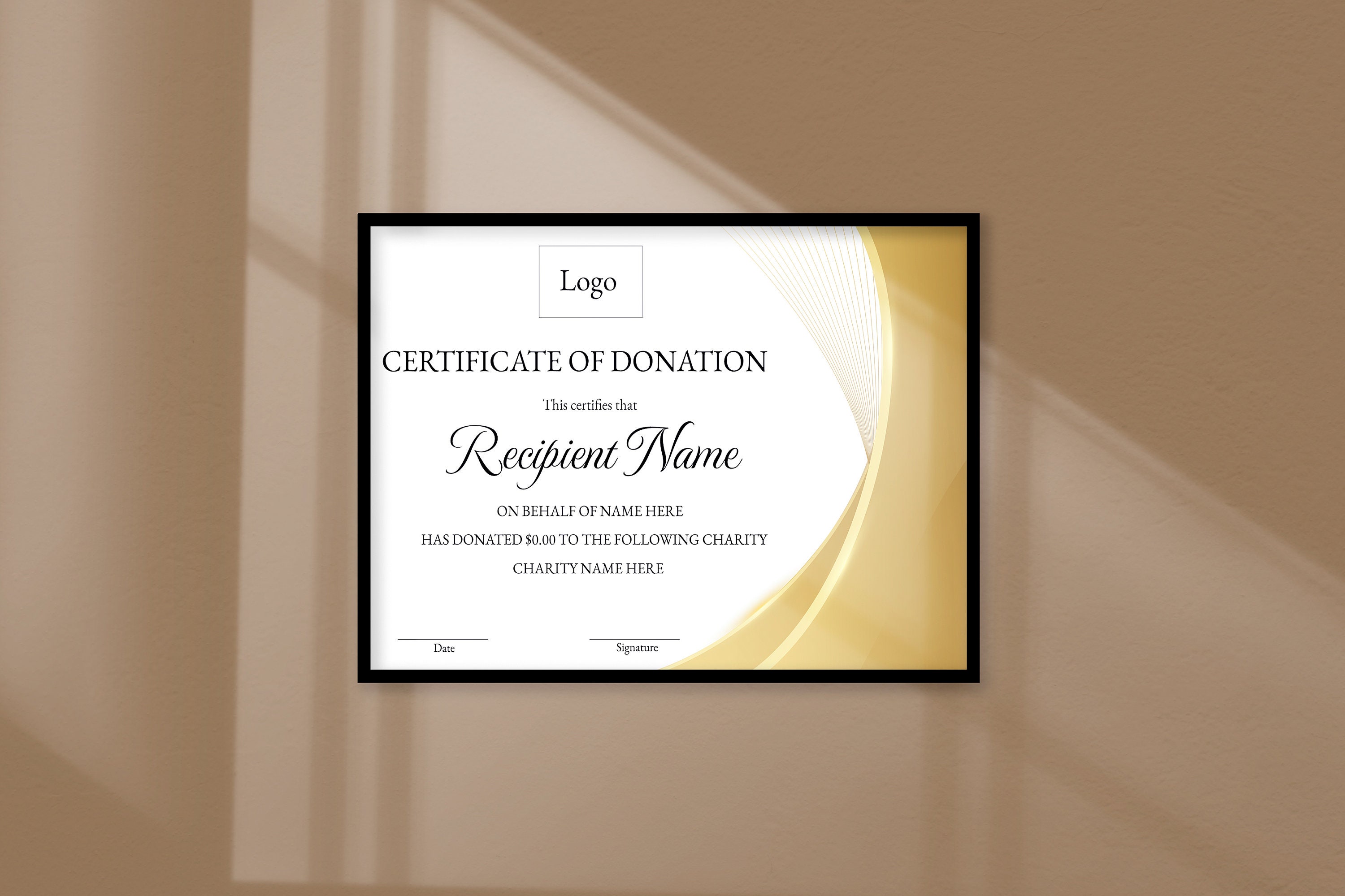 Editable Certificate of Donation Template, Printable Charity Donation ...