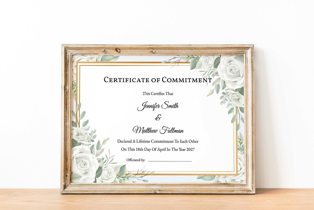 Certificate of Commitment Editable Template, Personalized Greenery ...