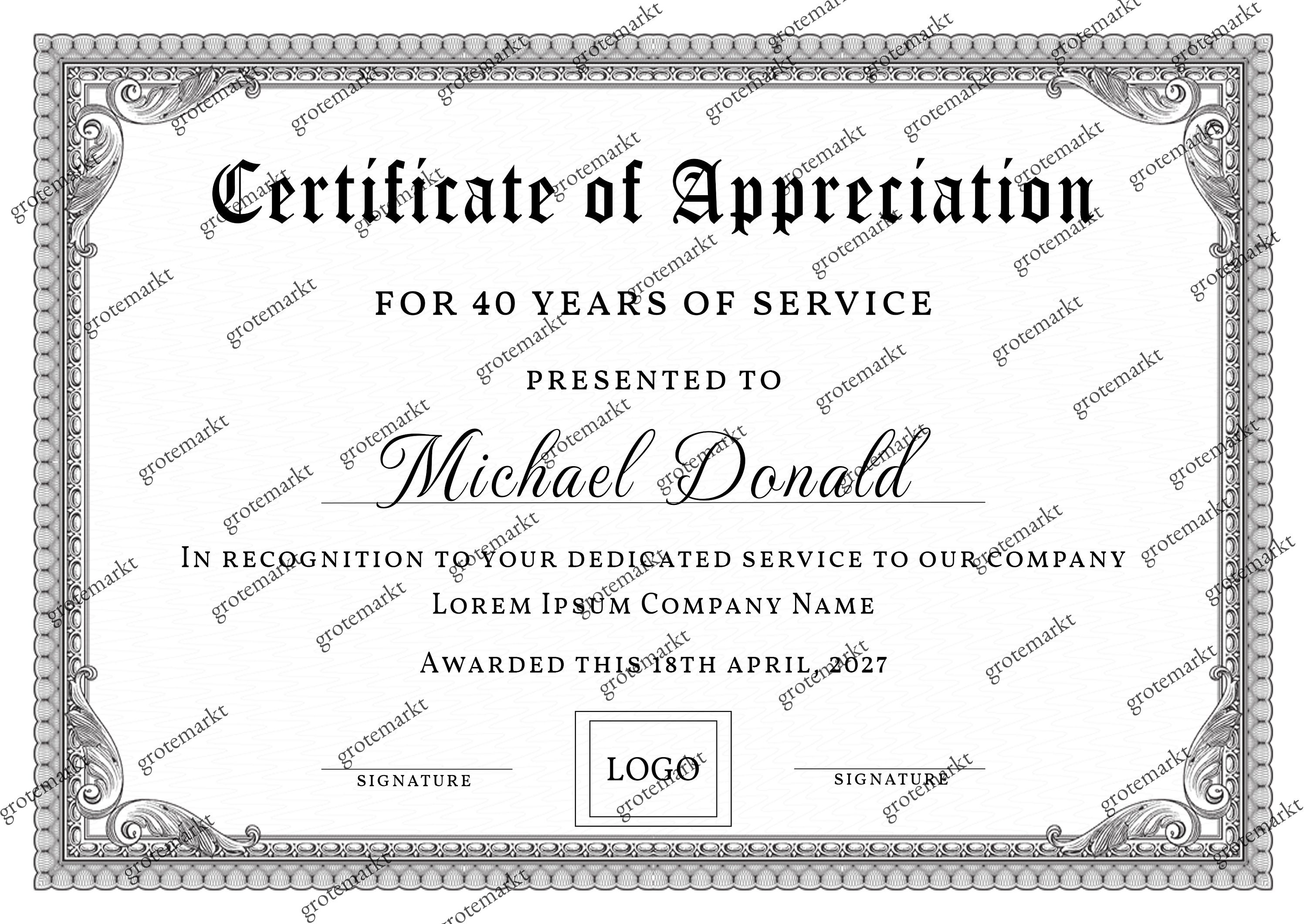 Editable Certificate Years of Service, Years of Service Certificate ...