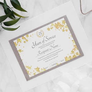 25 Years of Service Anniversary Award Certificate of Appreciation ...