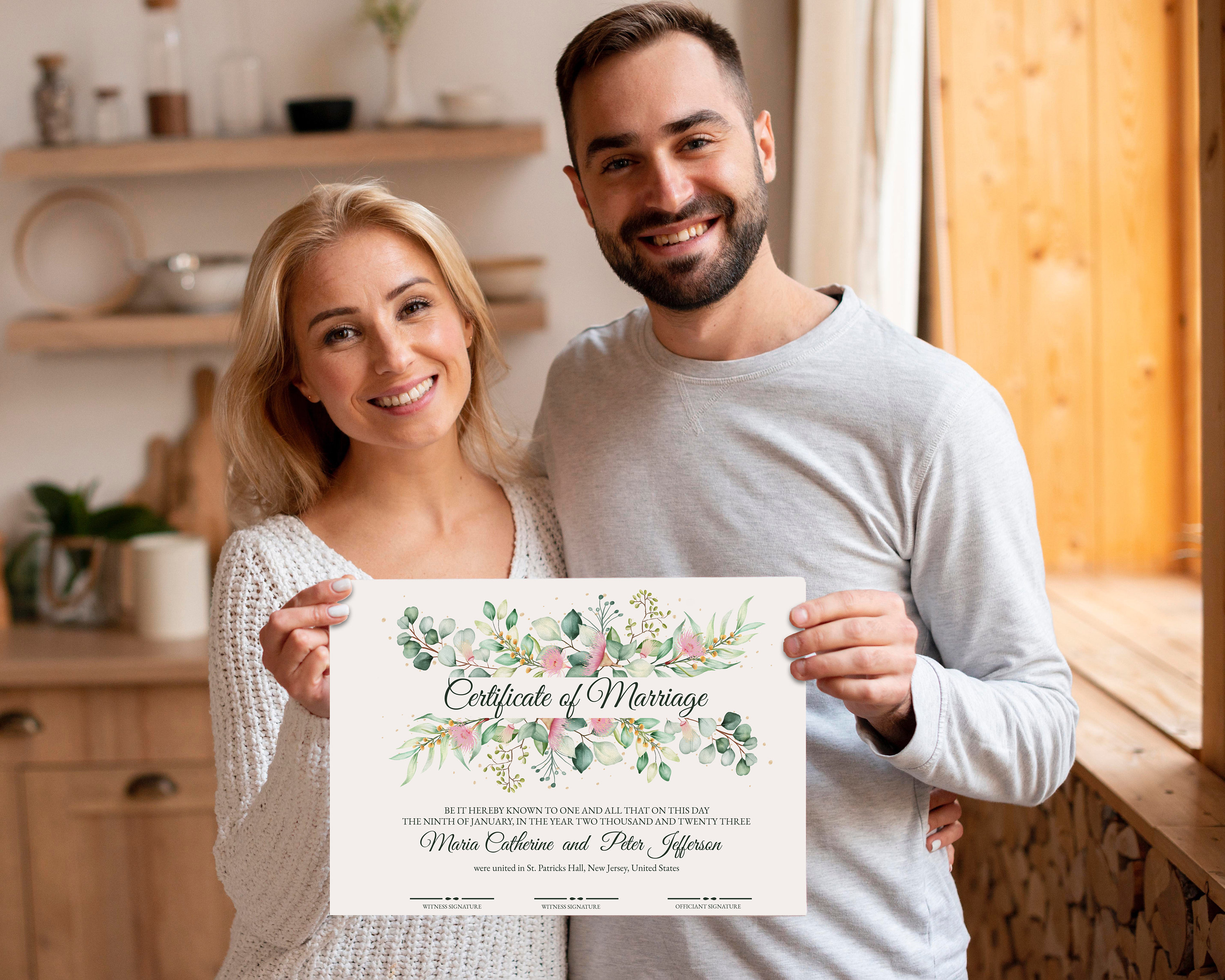 Personalized Floral Editable Wedding Certificate Template, Printable ...