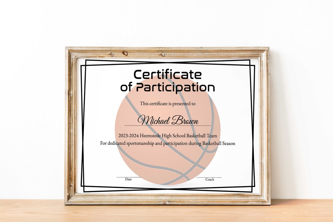 Editable Basketball Certificate Template, Printable Certificate ...