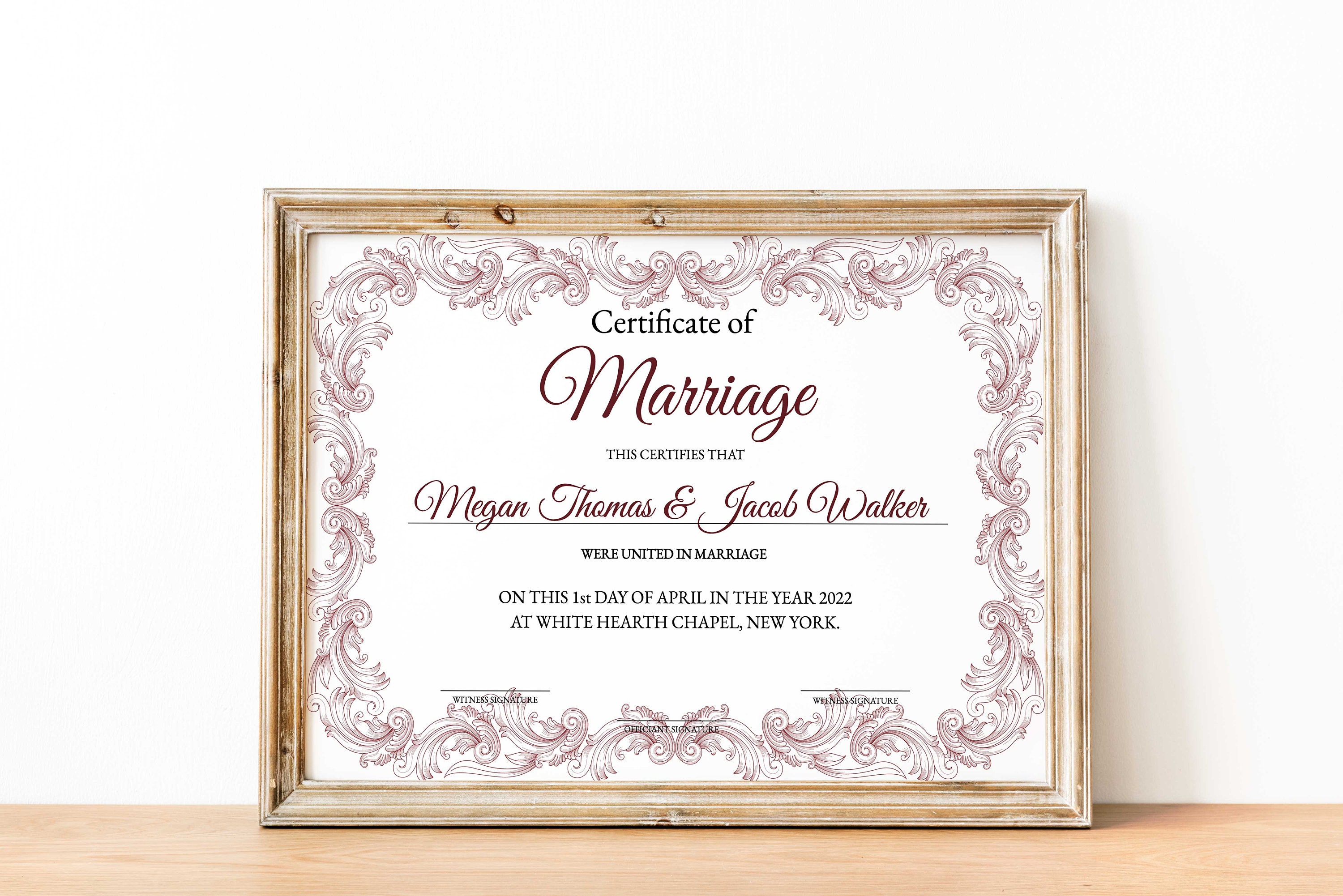 Rose Marriage Certificate, Wedding Certificate Template, Editable ...