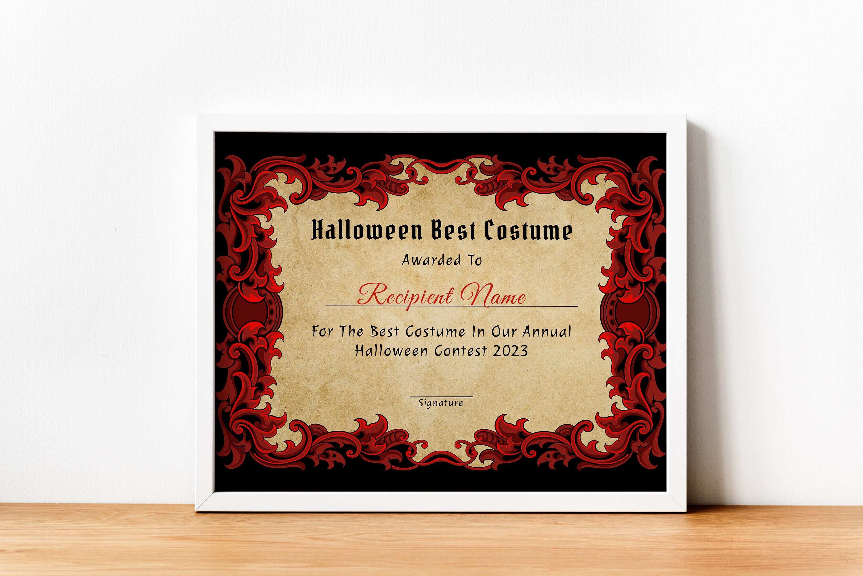Editable Gothic Halloween Best Costume Certificate Template, Printable ...