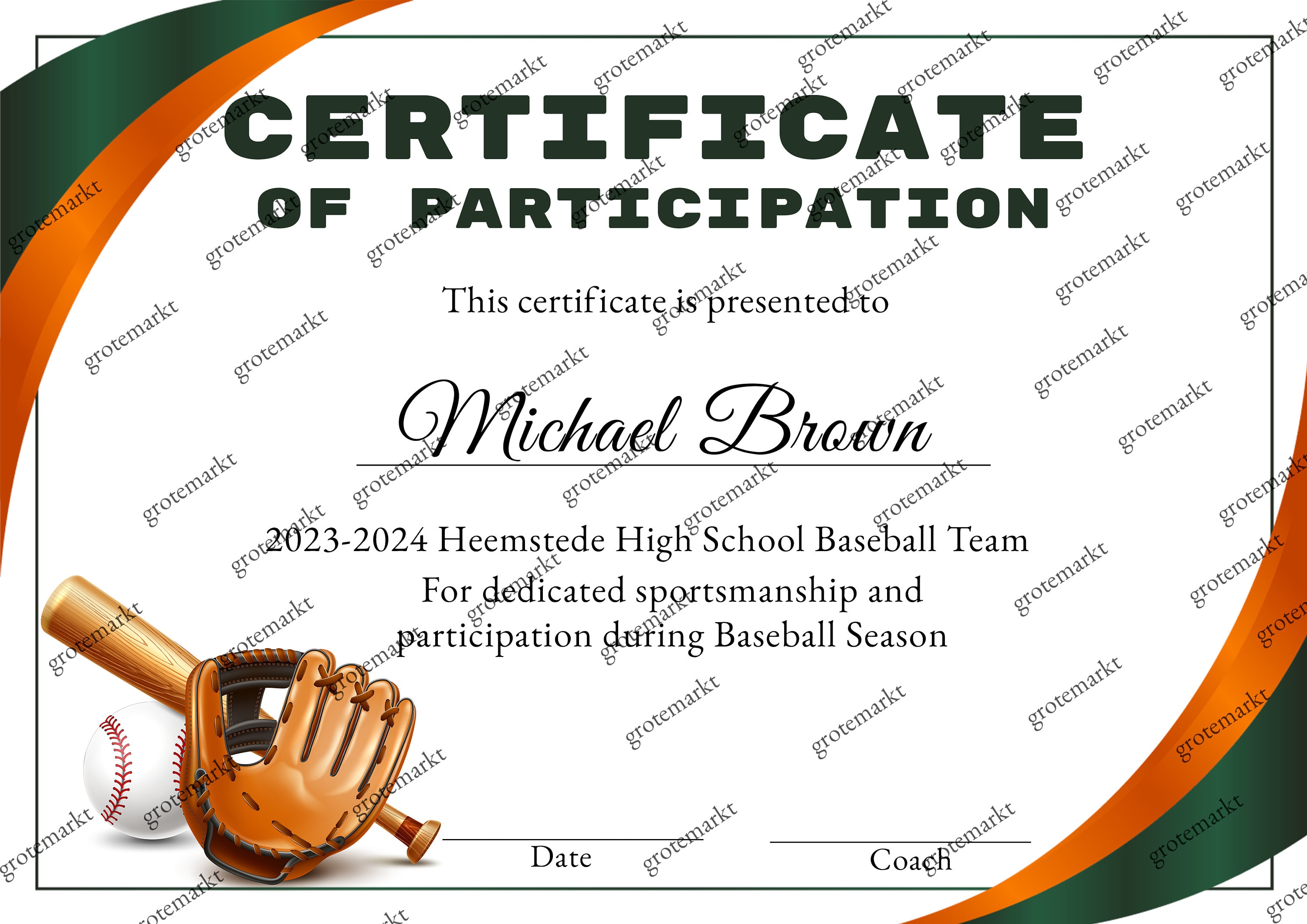 Editable Baseball Certificate Template, Sports Certificate Award ...