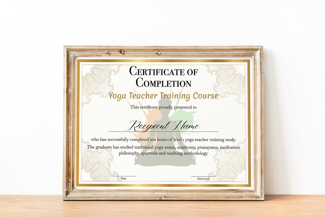 Yoga Certificate, Certificate of Completion, Participation, Yoga Studio ...