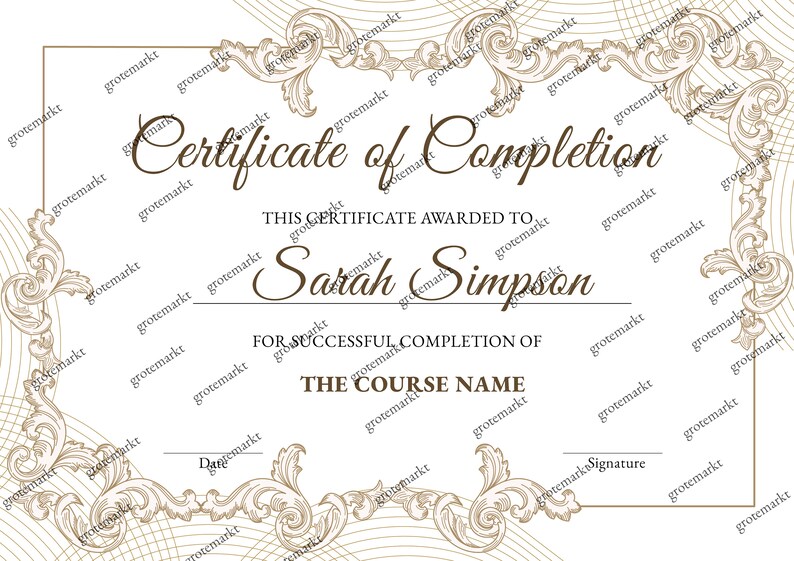 Editable Certificate of Completion, Gold Certificate of Completion ...