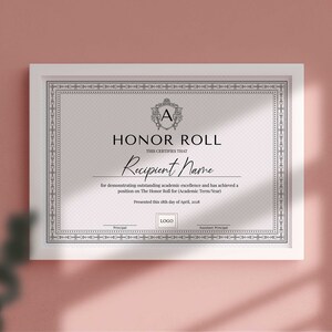 Editable Honor Roll Certificate Template, Elementary School Student ...