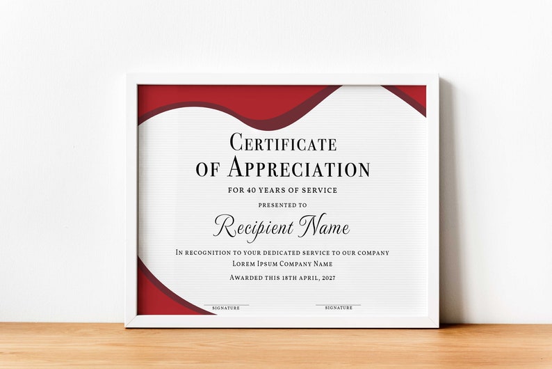 EDITABLE Years of Service Certificate, Appreciation Certificate Template, Printable Corporate ...