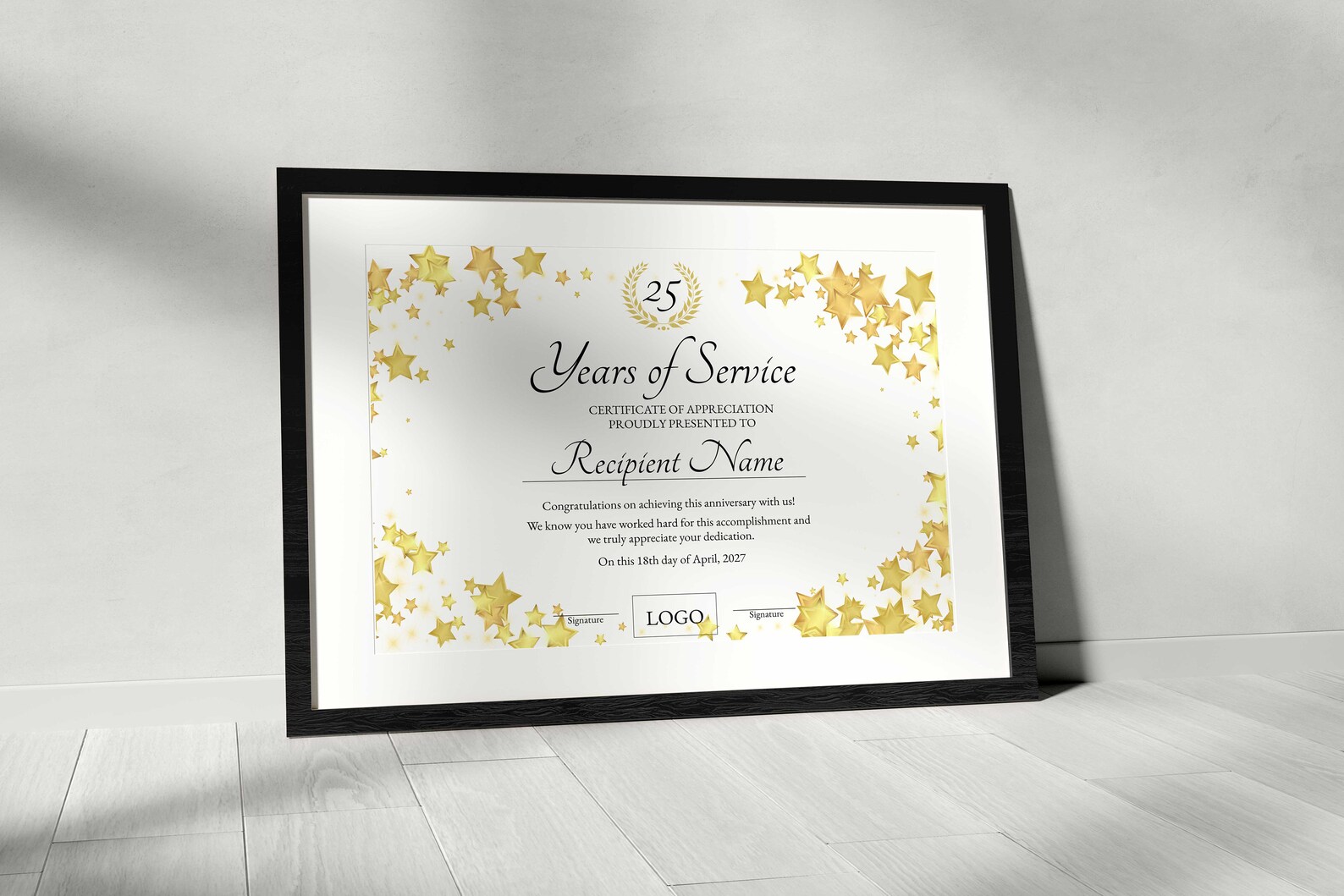 25 Years of Service Anniversary Award Certificate of Appreciation ...