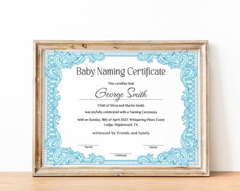 Editable Baby Boy Naming Certificate Template Printable Certificate of ...