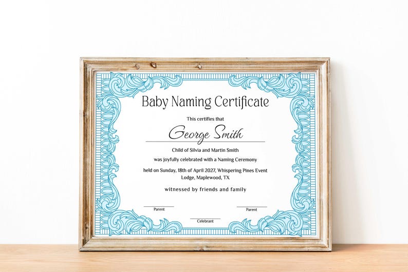 Editable Baby Boy Naming Certificate Template Printable Blue ...