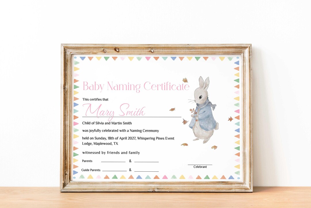 Editable Baby Girl Naming Certificate Template Printable Certificate of ...