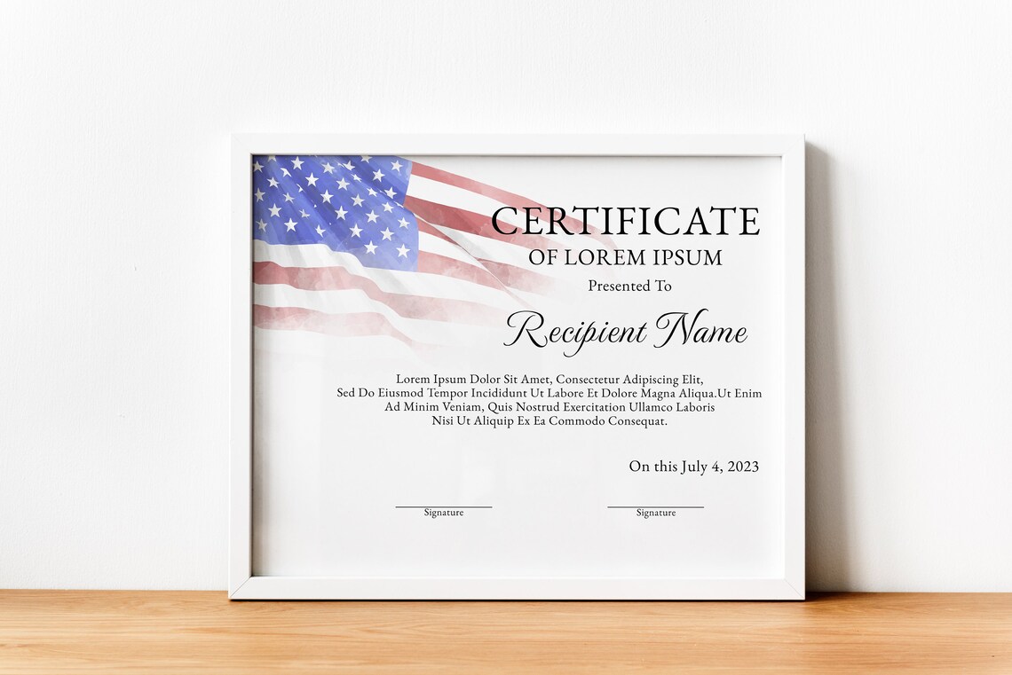 Veteran's Certificate of Appreciation Template, 4th of July, Editable ...
